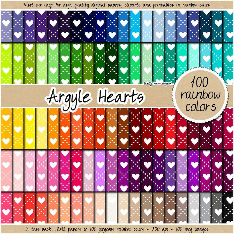 100 Seamless Heart Digital Paper Valentine's Day Digital Paper Wedding ...