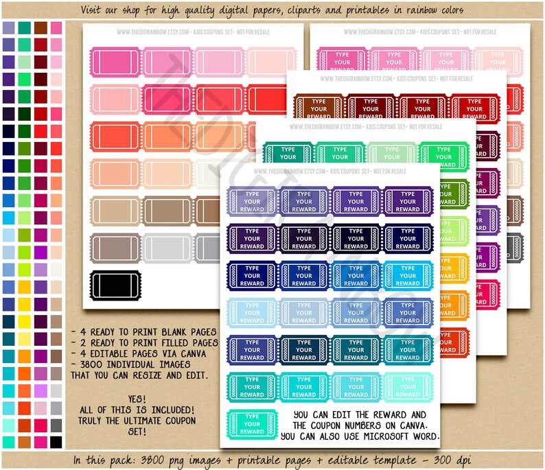 EDITABLE REWARD COUPONS Clipart Printable Reward Tickets - Etsy