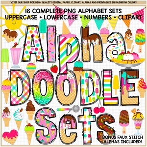 Ice Cream Doodle Alphabet PNG Bundle Summer Sublimation Popsicle ...
