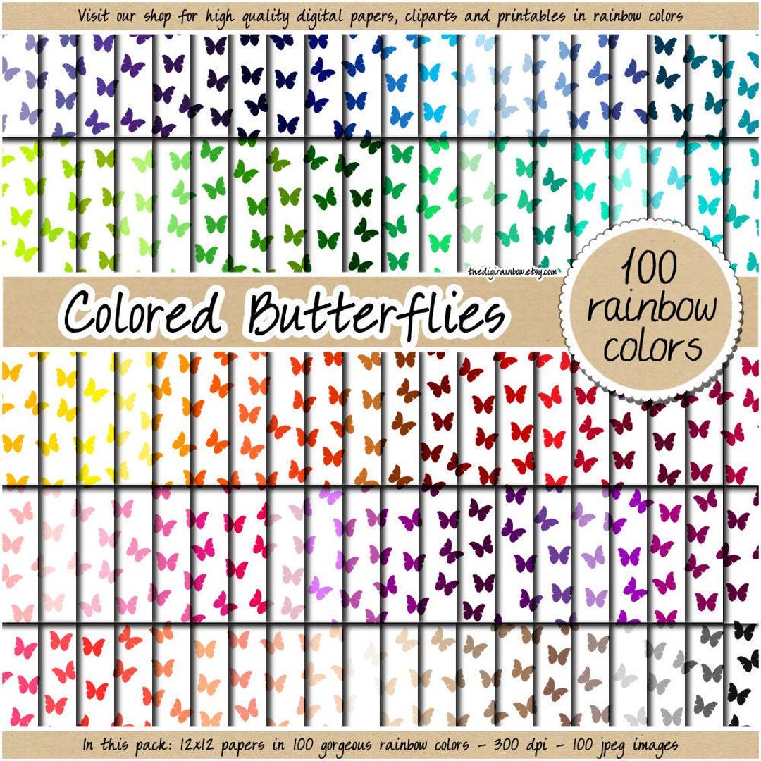 100 Butterfly Digital Paper Rainbow Butterfly Paper Butterfly Pattern ...