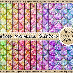 SEAMLESS Mermaid Princess Digital Paper Holographic Glitter Pattern ...