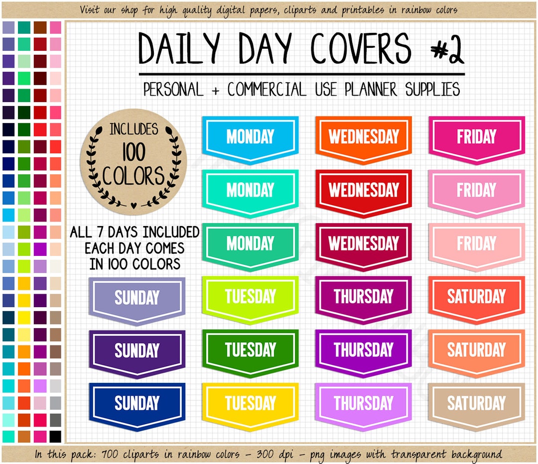 Days of the Week Printable Digital Stickers Rainbow Monday to Sunday ...