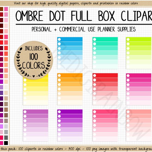 SALE 100 Ombre Full Box Planner Stickers Ombre Clipart Full - Etsy
