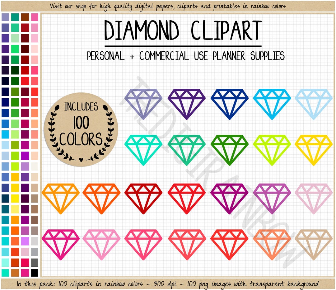 SALE 100 DIAMOND Clipart Diamond Stickers Gemstone Clipart Wedding ...