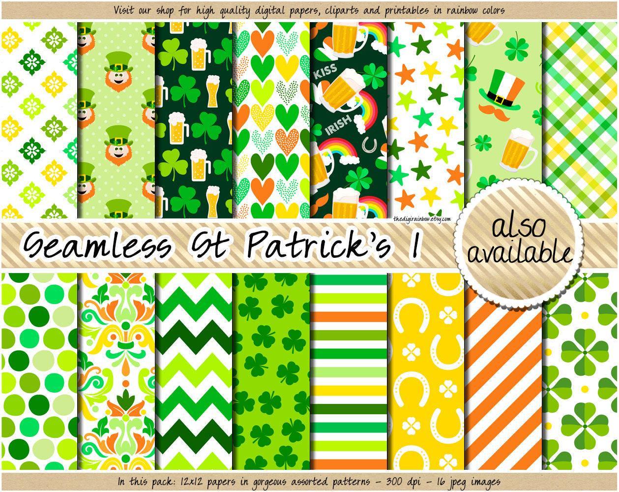 SEAMLESS Saint Patrick's Day Digital Paper Leprechaun Clipart Green ...