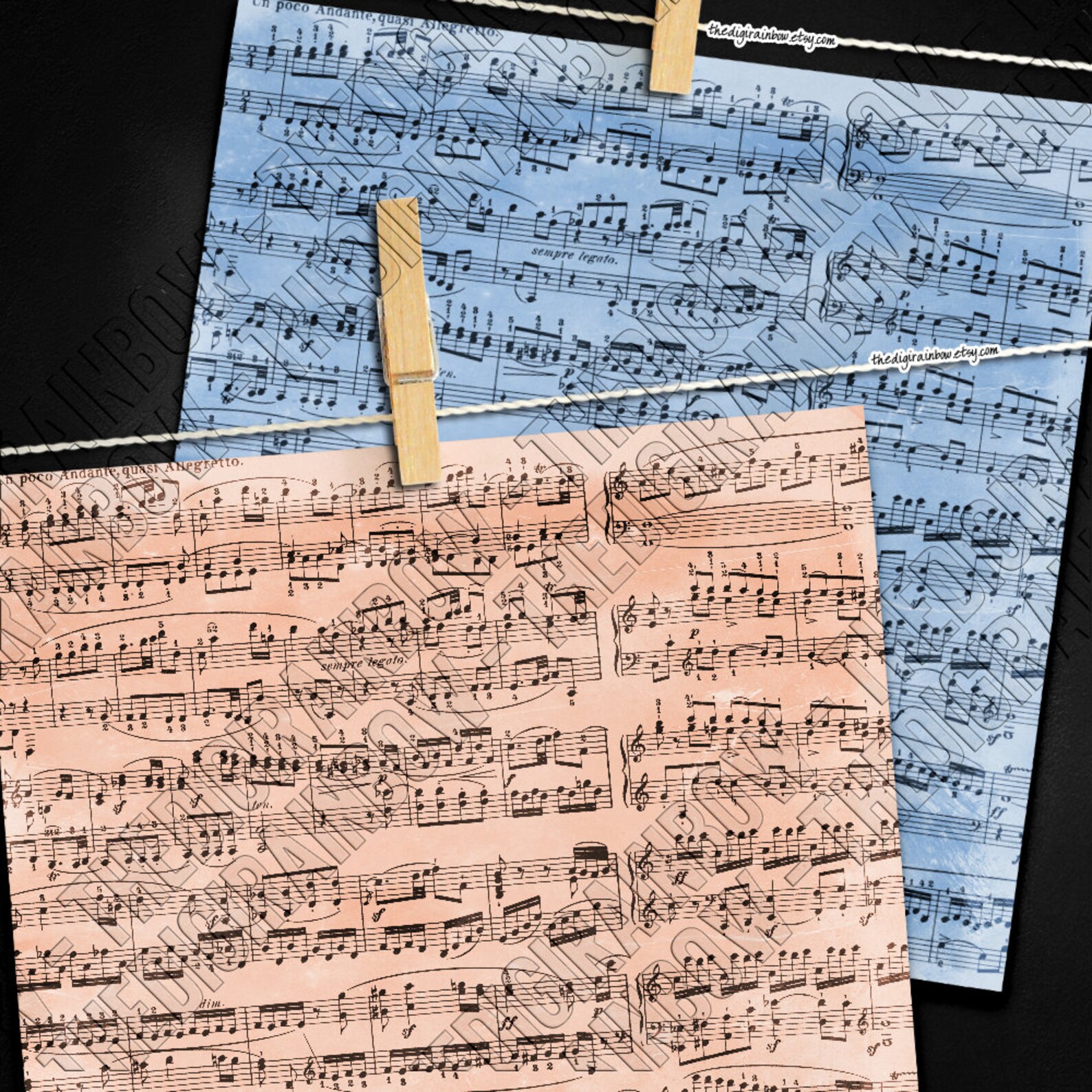 SALE 100 Music Sheet Digital Paper Vintage Watercolor Digital Paper ...