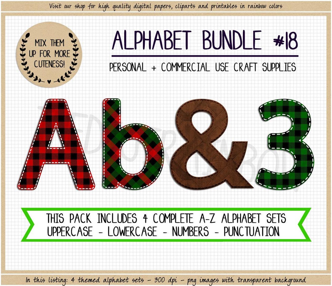 Christmas Complete Alphabet Plaid Alphabet Red Plaid Clipart Green ...