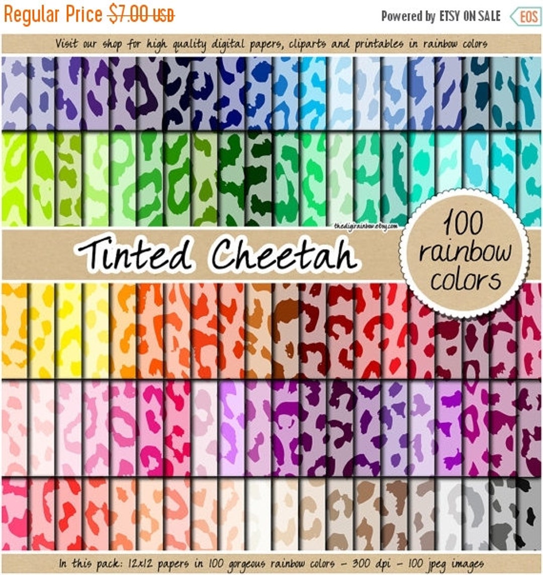 100 Seamless Cheetah Digital Paper Cheetah Pattern Rainbow Safari ...