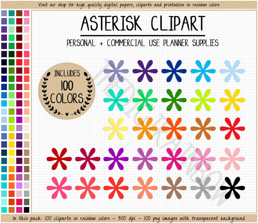 SALE 100 ASTERISK Clipart Asterisk Planner Stickers Star Clipart ...