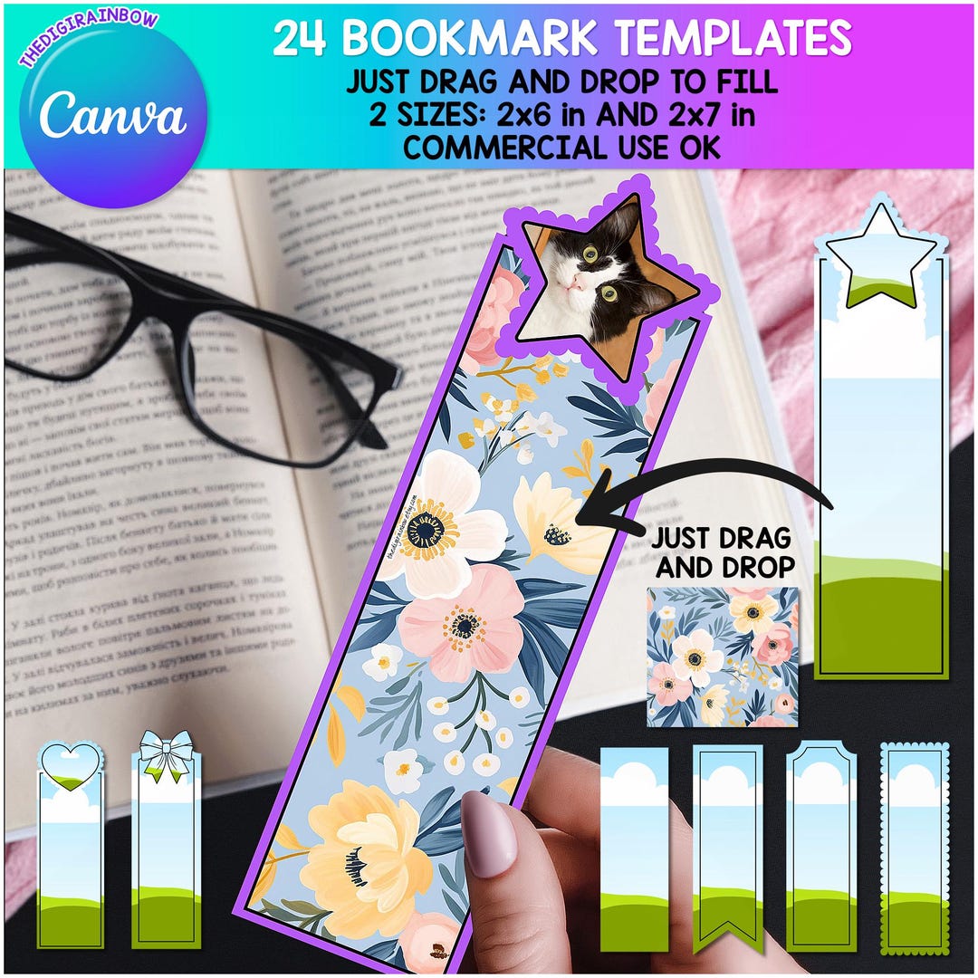 CANVA Bookmark Template, Drag and Drop Editable CANVA Frame Bundle ...