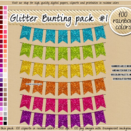 SALE 100 Glitter Banner Clipart Flag Clipart Glitter Bunting - Etsy