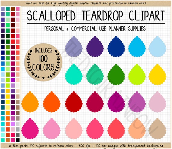 SALE 100 SCALLOP TEARDROP Clipart Teadrop Planner Sticker | Etsy