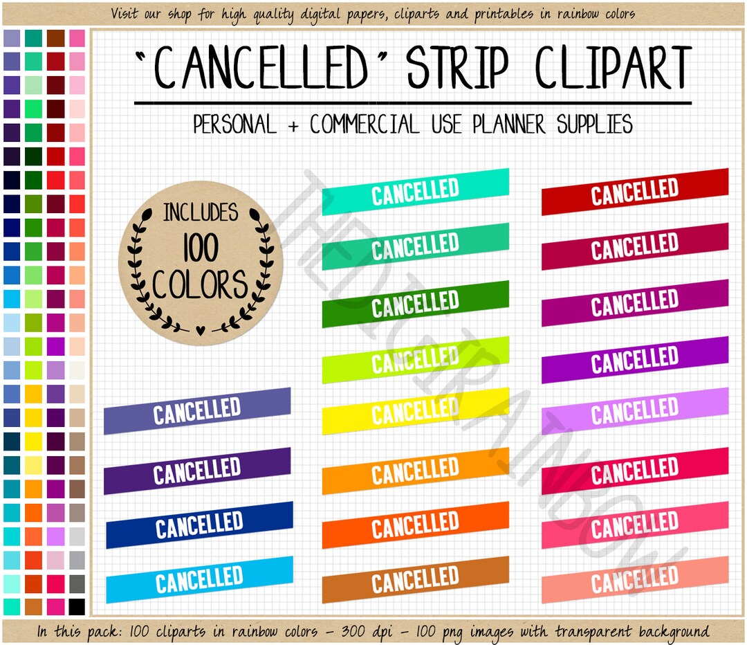 SALE 100 CANCELLED Sticker Rainbow Digital Sticker Slanted Cancelled ...