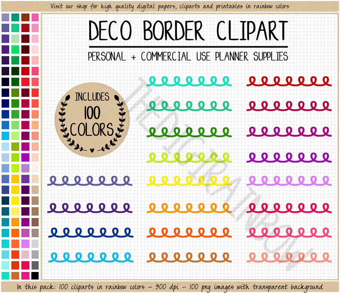 SALE 100 SEAMLESS LOOP Clipart Divider Sticker Rainbow Loop Border Cute ...