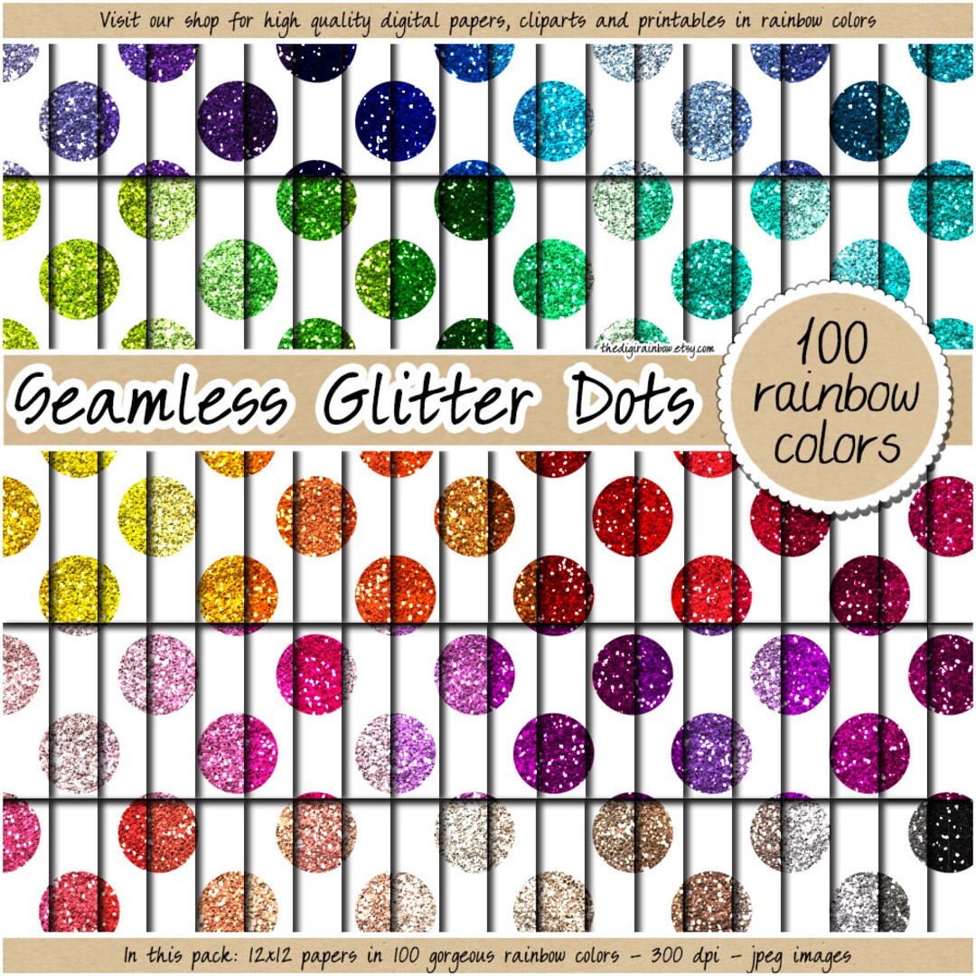 100 SEAMLESS Glitter Dots Digital Paper Rainbow Luxury Sparkle Polka ...