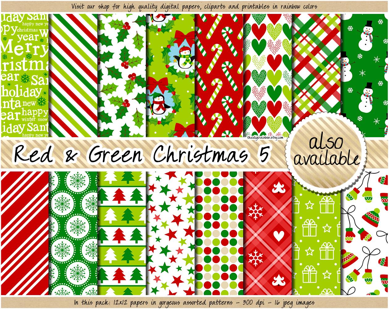 SALE Christmas Digital Paper Red and Green Christmas Digital Paper ...