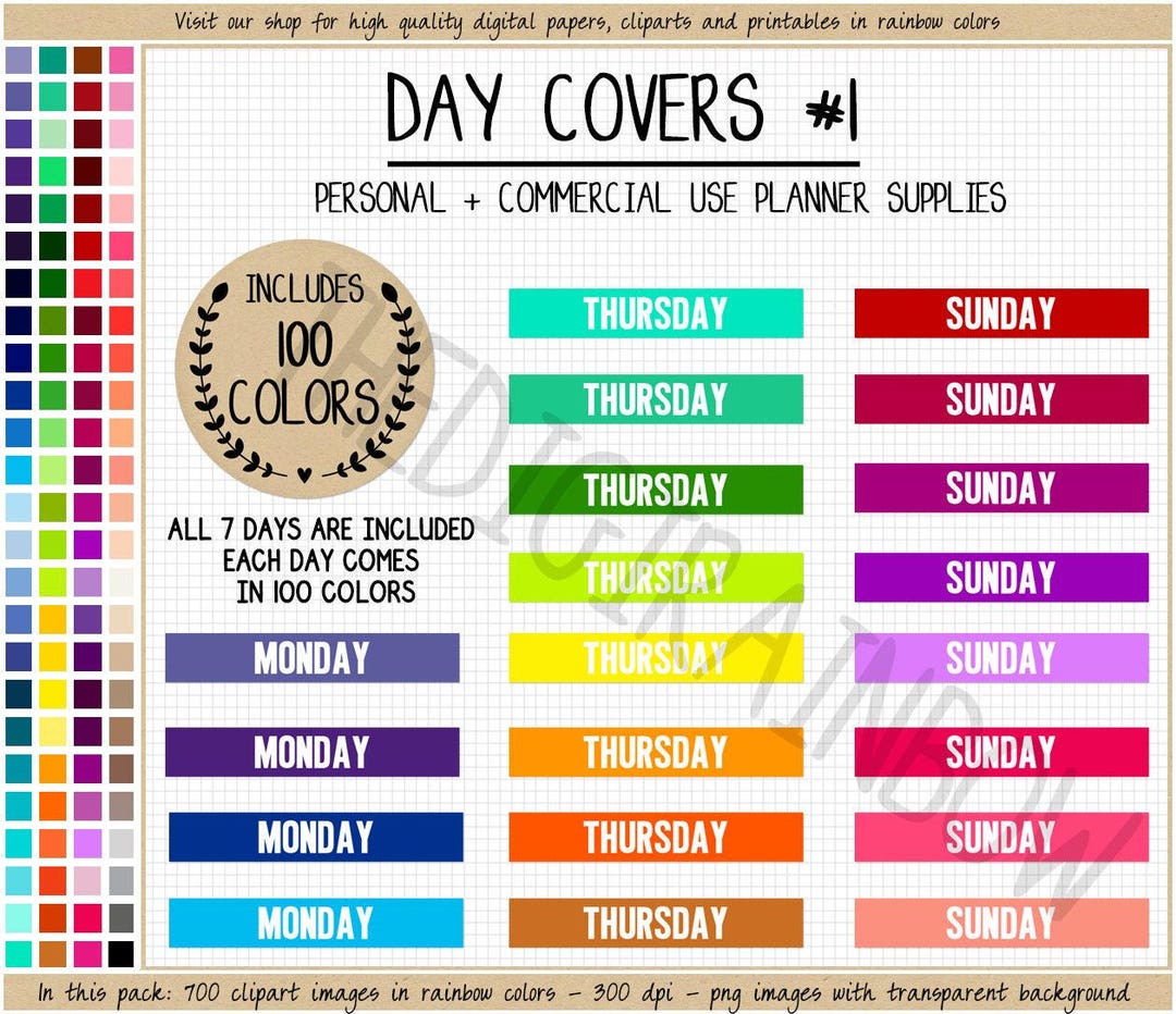 BUNDLE 700 Days of the Week Date Covers Everyday Rainbow Headers ...