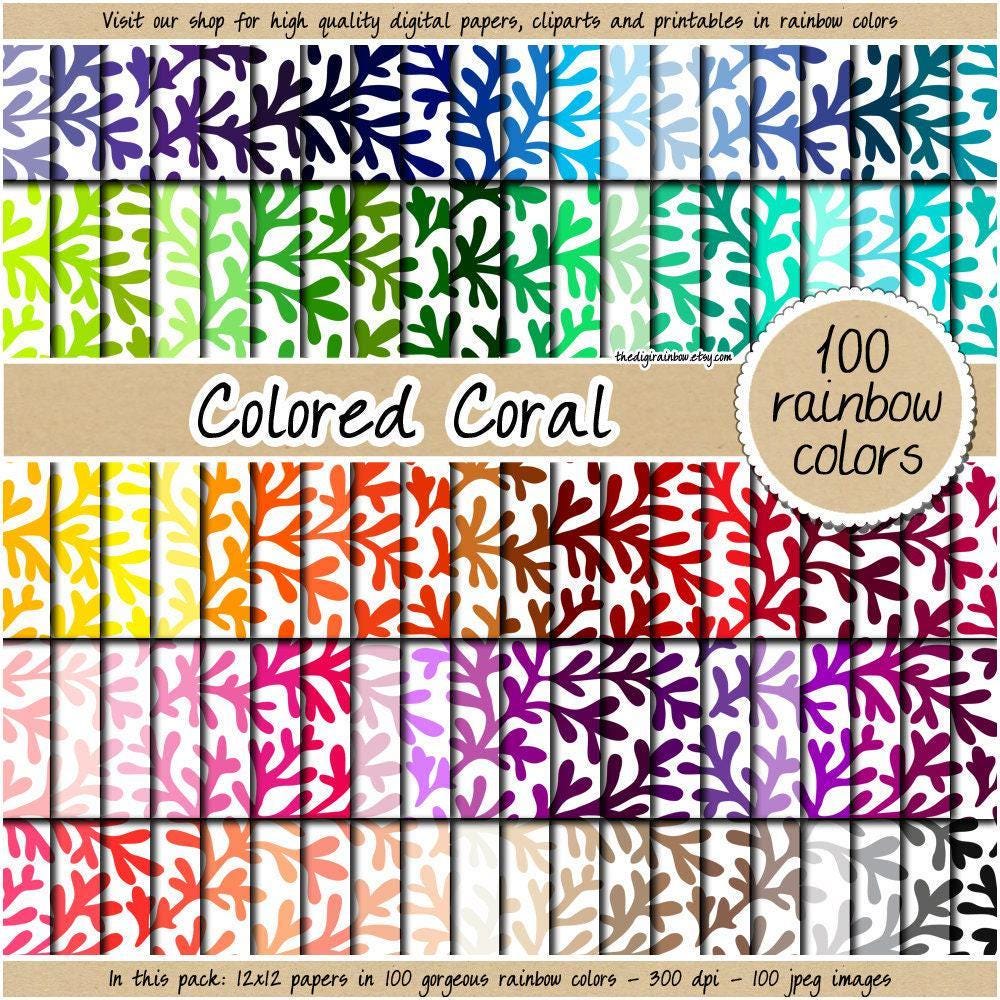 100 Seamless Coral Digital Paper Sea Life Nautical Pattern Coral ...