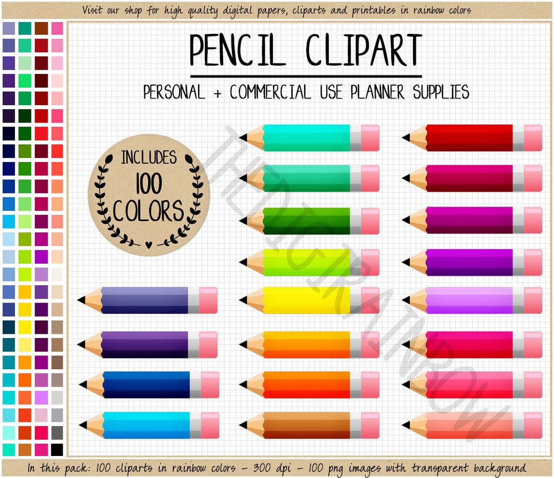 SALE 100 PENCIL Sticker Pencil Clipart School Supplies Rainbow ...