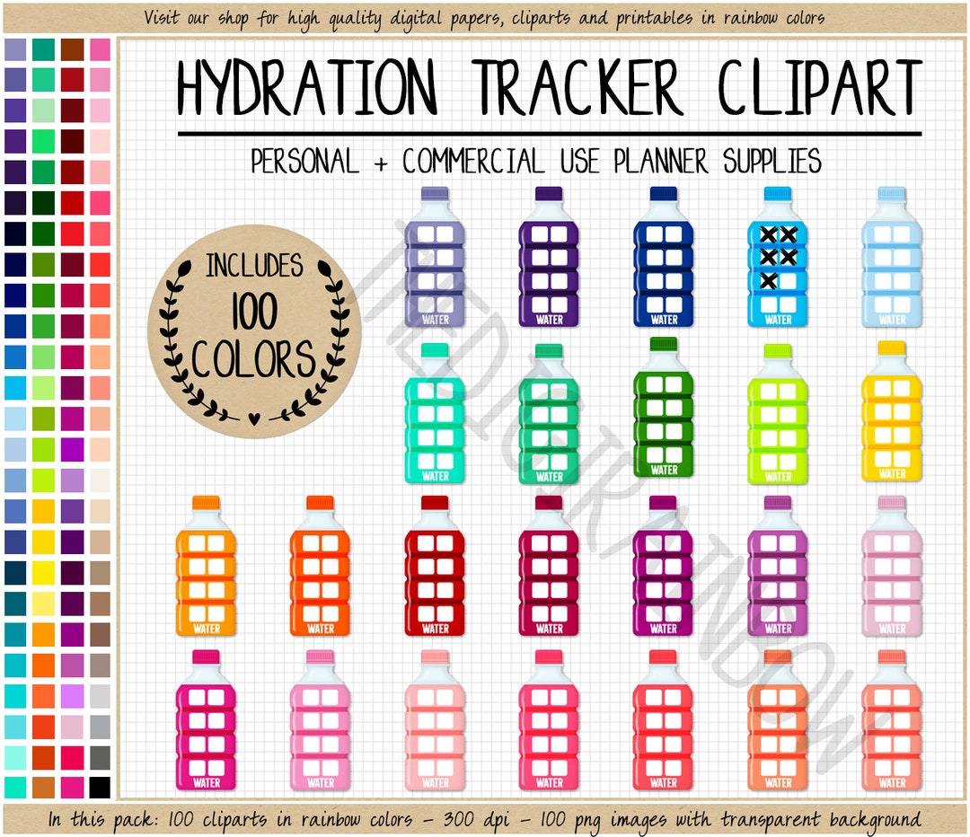 100 HYDRATE WATER BOTTLE Checkbox Digital Sticker Bottle Clipart Drink ...