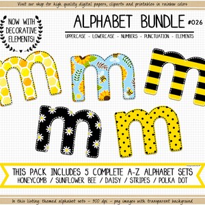 Honey Bee Alphabet Honeycomb Letter Sunflower Clipart Yellow Black ...
