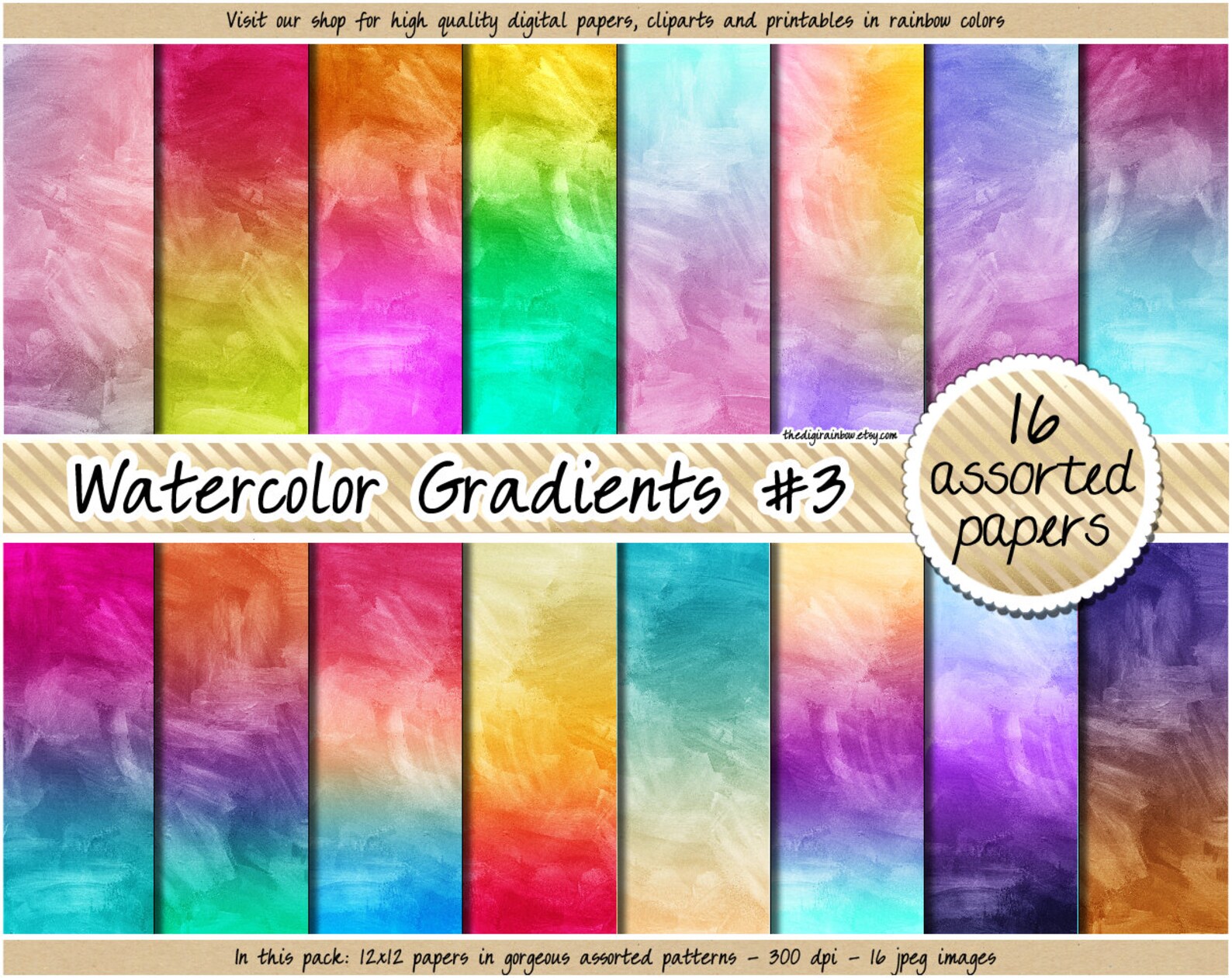 SALE Watercolor Digital Paper Rainbow Gradient Digital Paper - Etsy