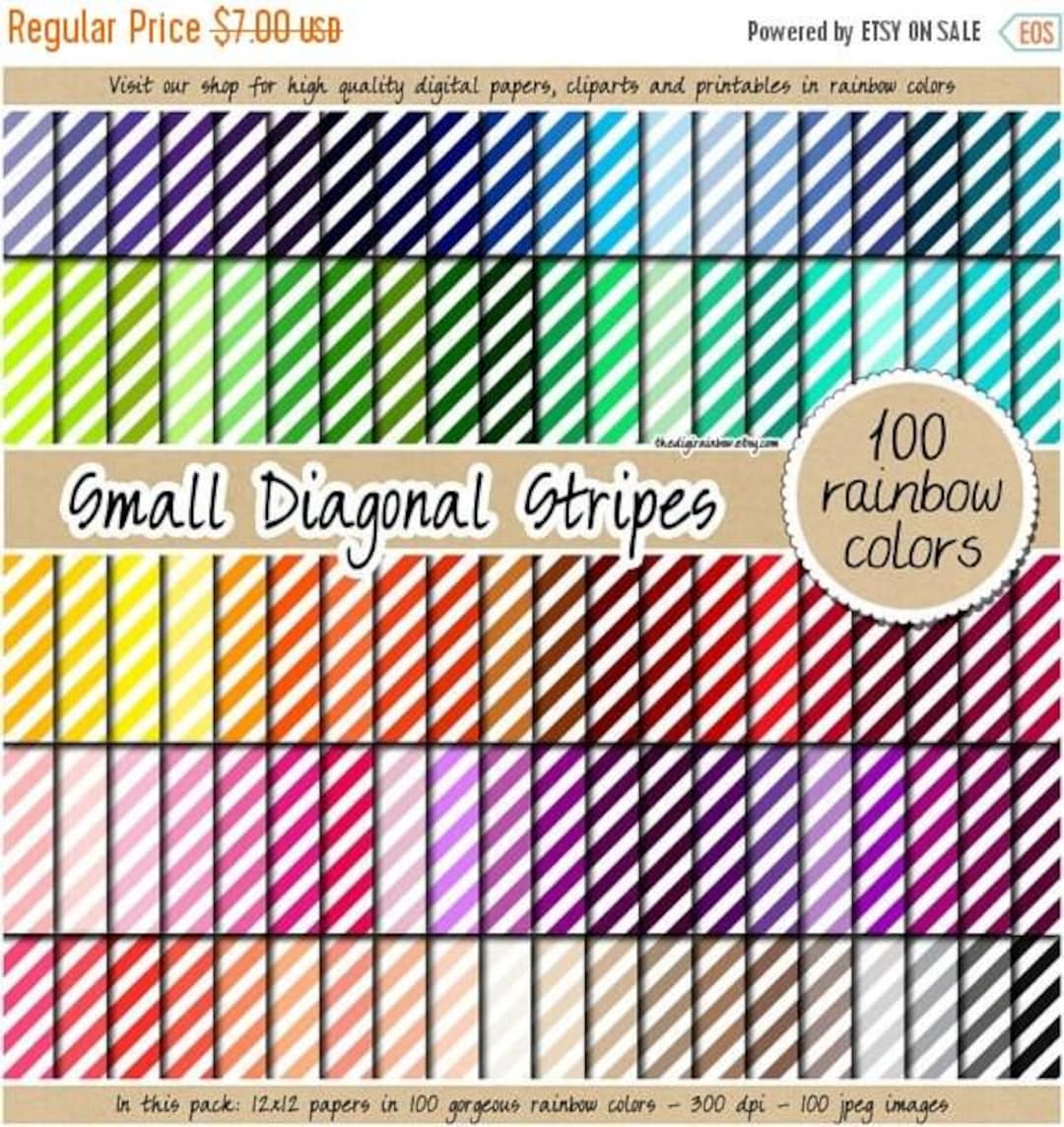100 SEAMLESS Diagonal Stripe Digital Paper Rainbow Paper Seamless ...