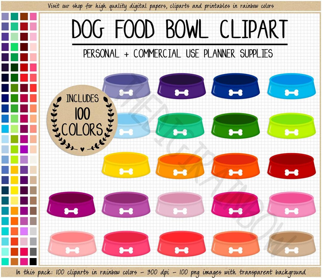 SALE 100 DOG FOOD Bowl Clipart Pet Food Clipart Dog Planner Stickers ...