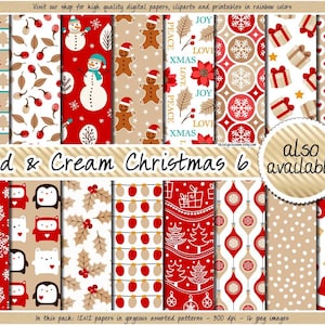 SALE Christmas Digital Paper Red Christmas Digital Paper Holiday ...