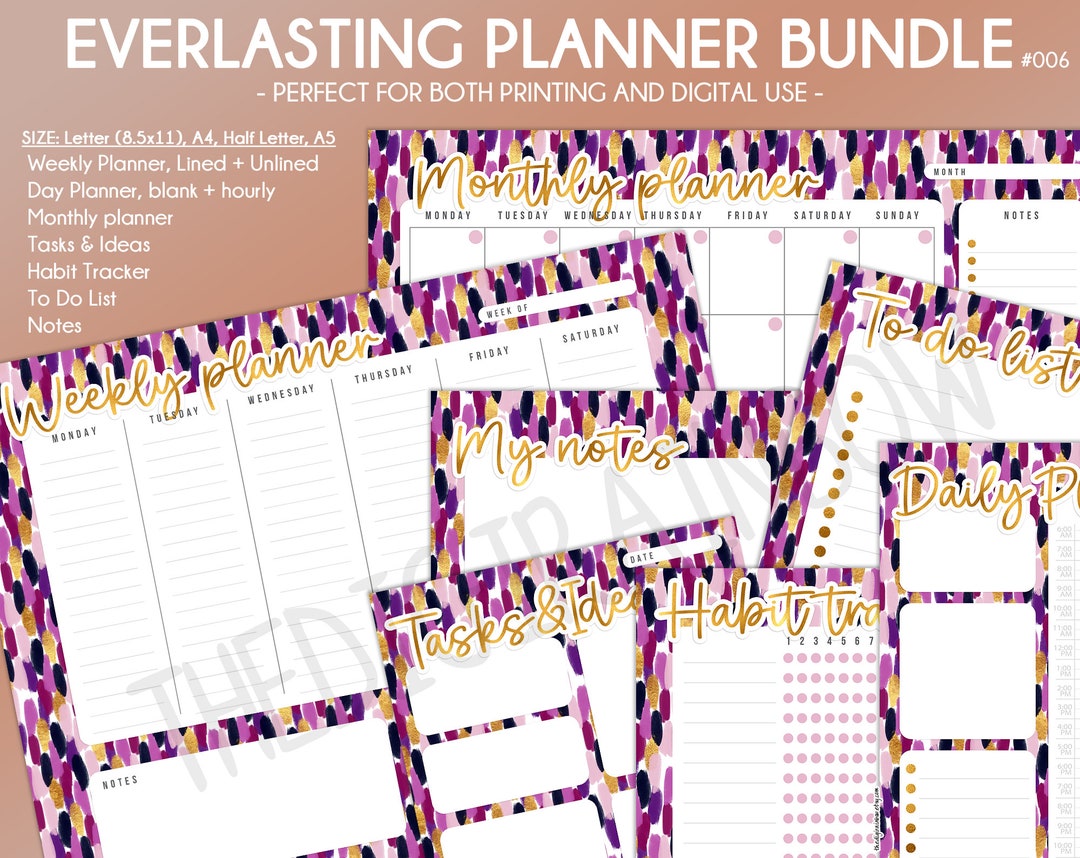 SALE Gold Watercolor Printable Weekly Desk Planner Pink Calendar ...