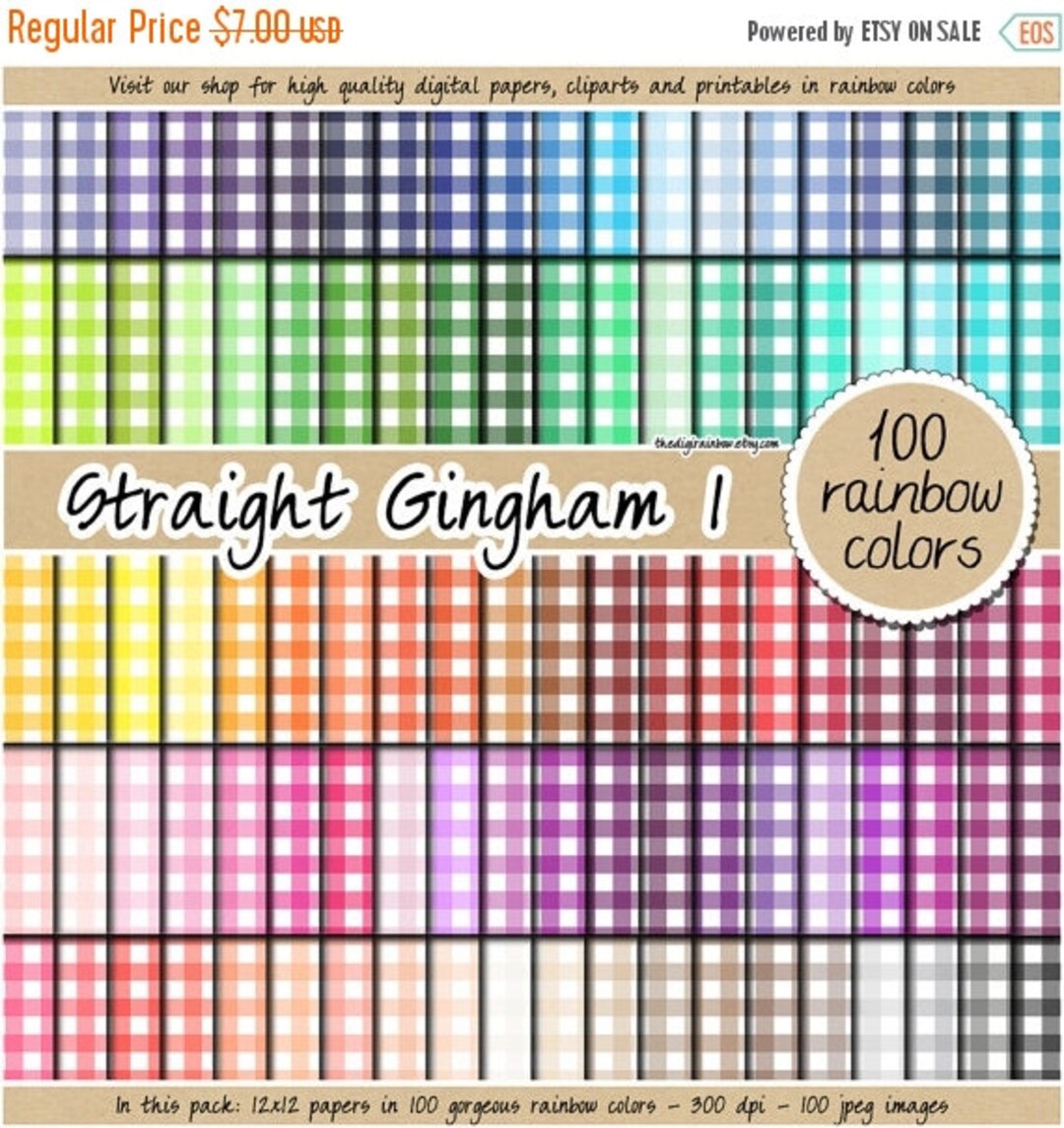 100 Straight Gingham Digital Paper Rainbow Gingham Pattern Kitchen ...