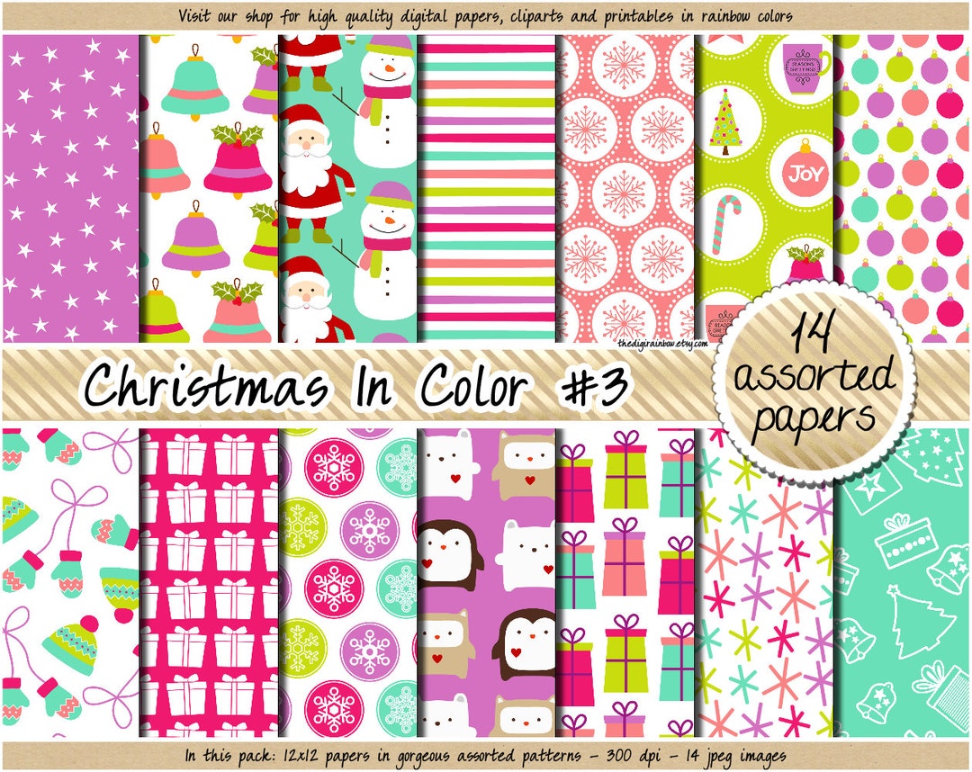 SALE Christmas Digital Paper Holiday Digital Paper Penguin Santa Mitten ...