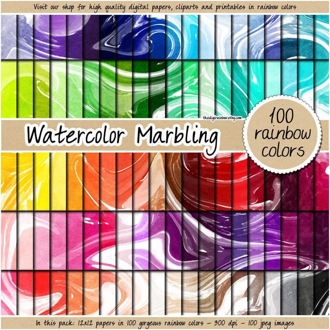 100 Watercolor Digital Paper Marble Digital Paper Hand Painted ...