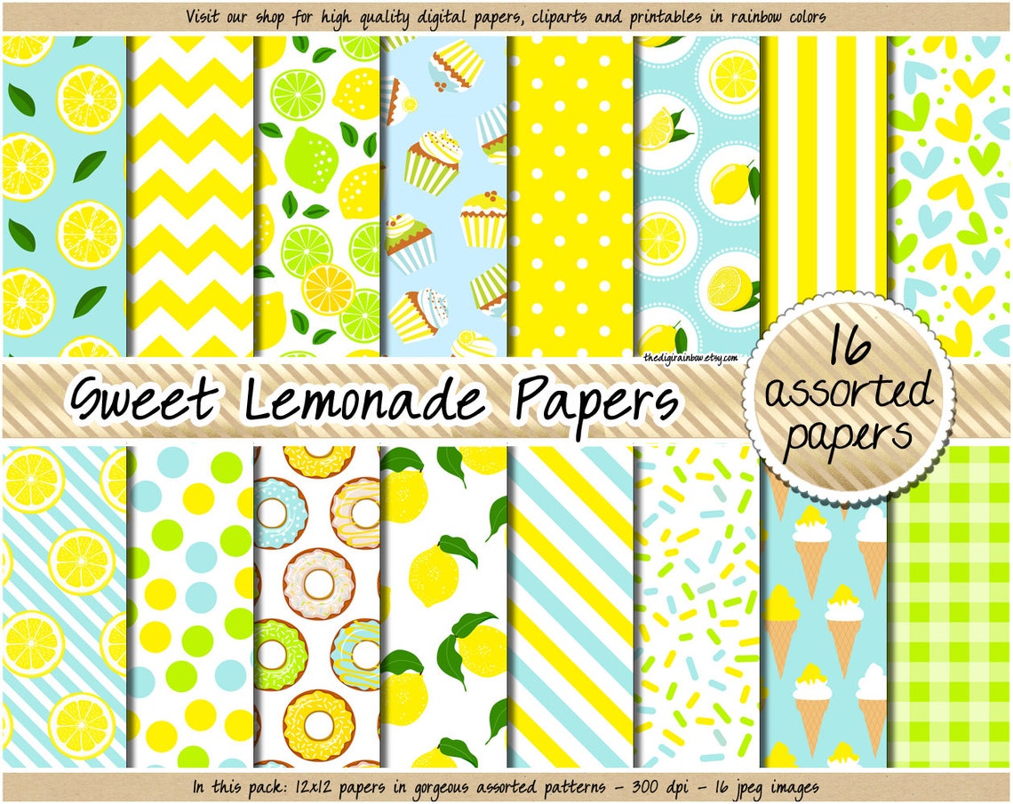 SALE Lemon Digital Paper Lemonade Digital Paper Fruit Digital - Etsy