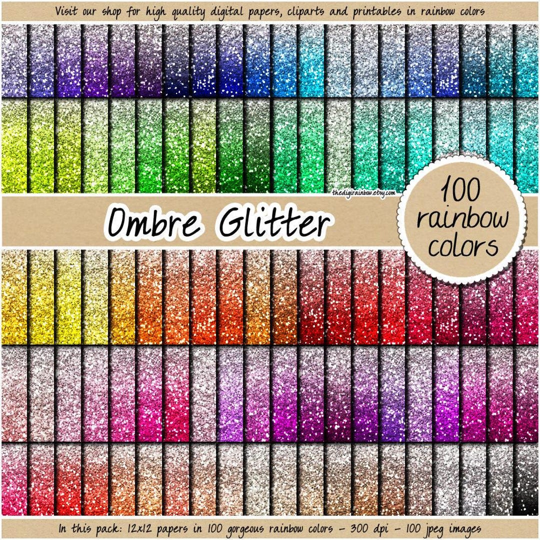SALE 100 Ombre Glitter Digital Paper Rainbow Glitter Digital Paper ...