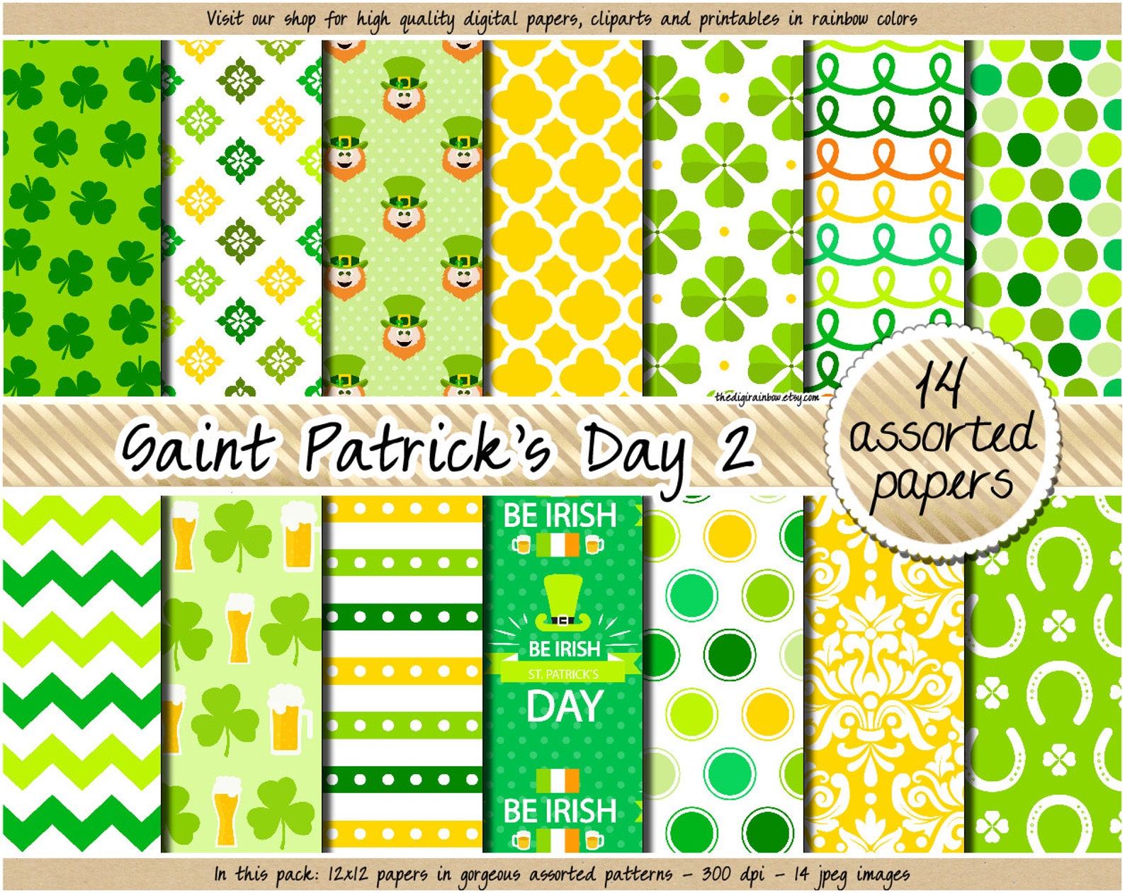 SALE St Patricks Day Digital Paper Leprechaun Digital Paper | Etsy