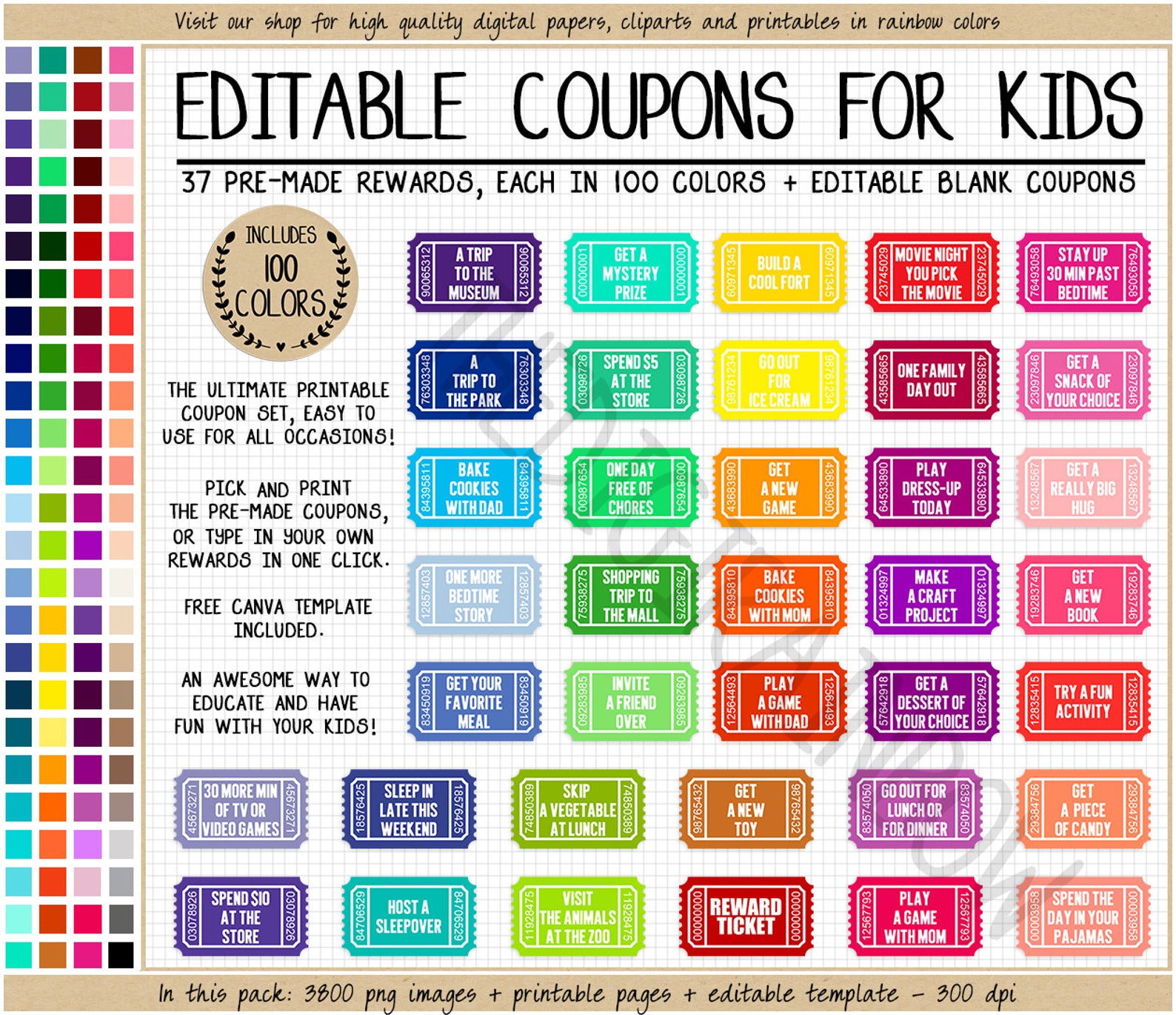 EDITABLE REWARD COUPONS Clipart Printable Reward Tickets - Etsy