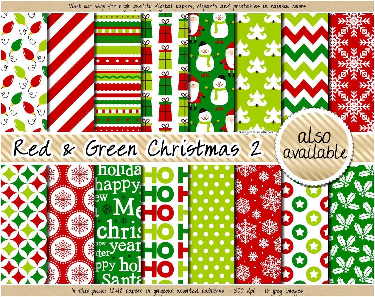Seamless Christmas Digital Paper Printable Red Green Plaid Merry ...