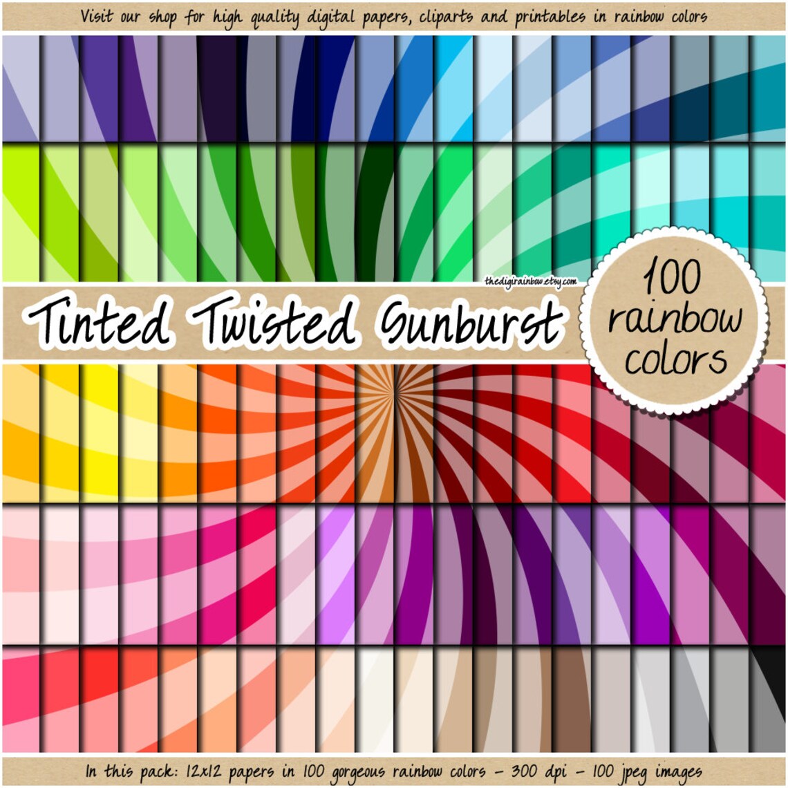 100 Tinted Sunburst Digital Paper Twisted Starburst Digital - Etsy