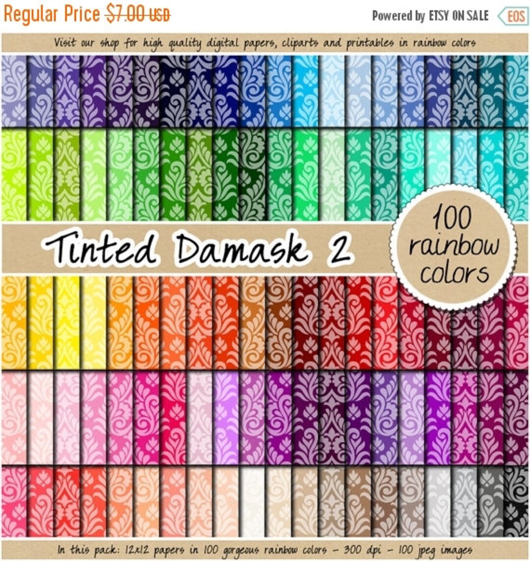 100 Tinted Damask Digital Paper Two Tone Damask Digital Paper Rainbow ...