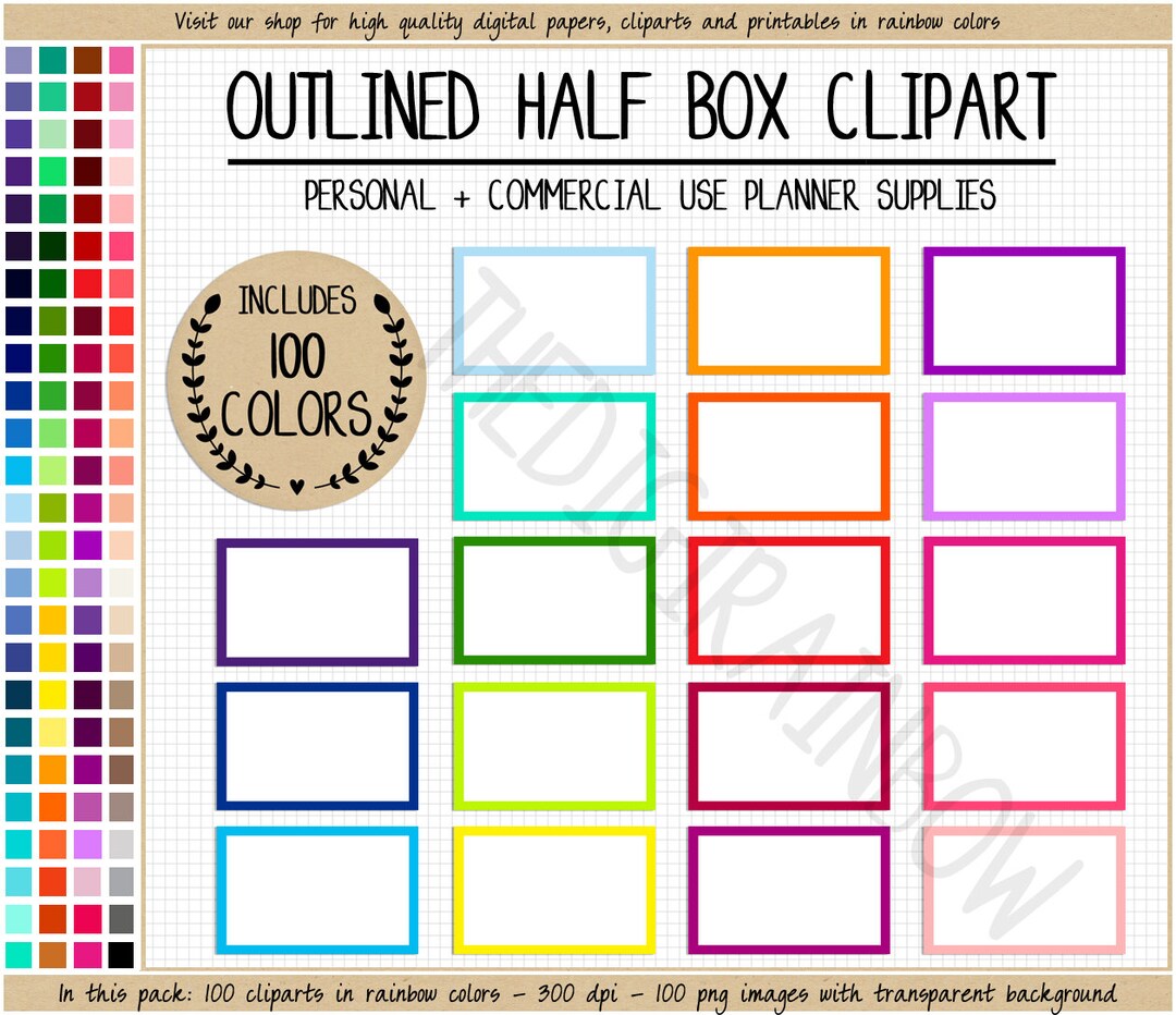 100 OUTLINED HALF Box Stickers Blank Half Box Printable Planner ...