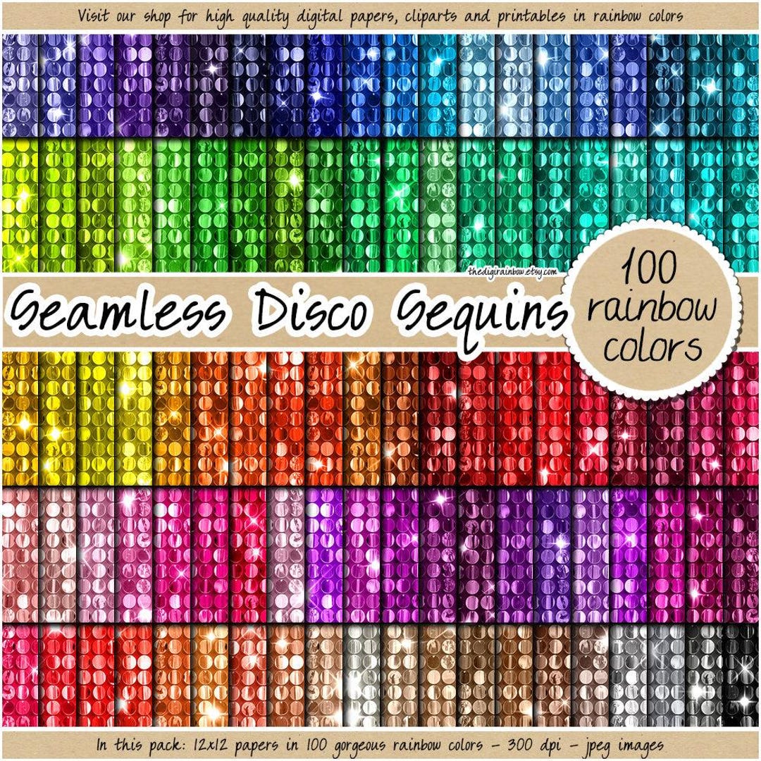 100 SEAMLESS Disco Sequin Digital Paper Rainbow Luxury Metallic Sequin ...