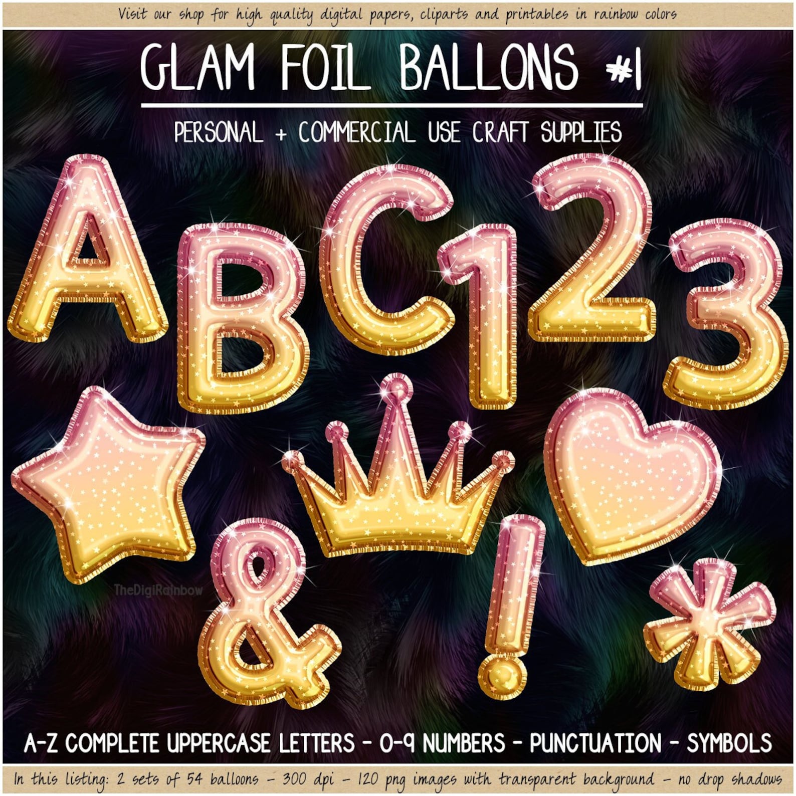 ROSE GOLD Foil Balloon Alphabet Clip Art Birthday Balloon Font - Etsy