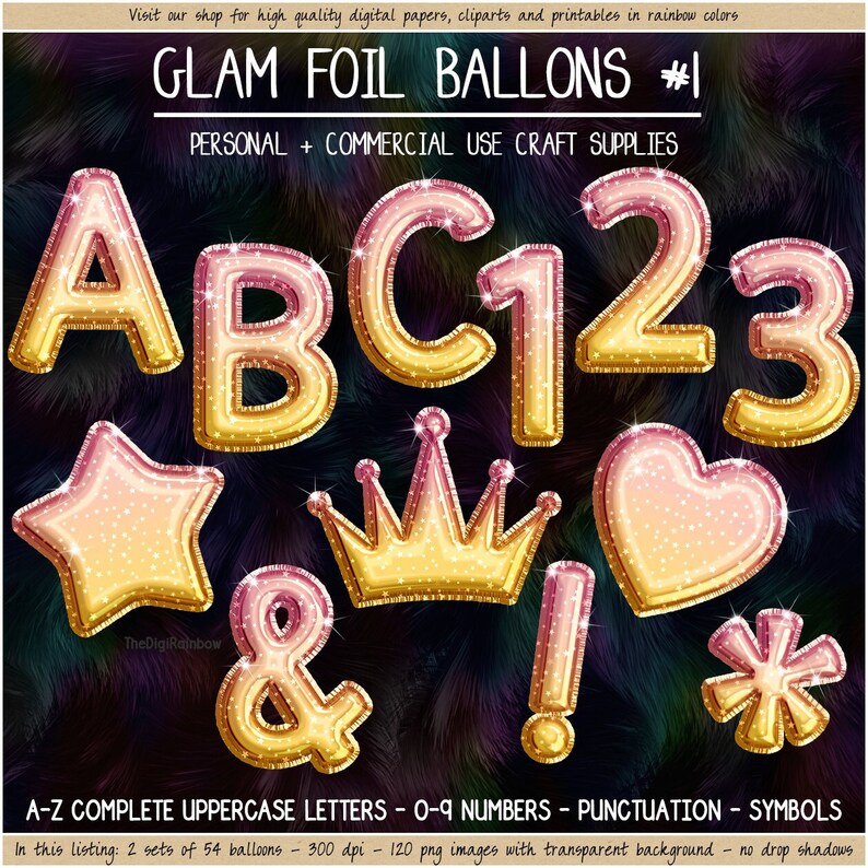 ROSE GOLD Foil Balloon Alphabet Clip Art Birthday Balloon Font - Etsy