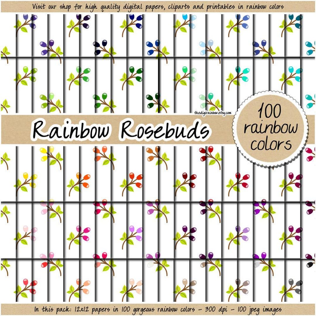 100 SEAMLESS Rosebud Digital Paper Romantic Wedding Background Rainbow ...