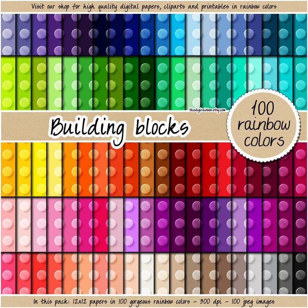 100 SEAMLESS Building Blocks Digital Paper Printable Construction Toy ...