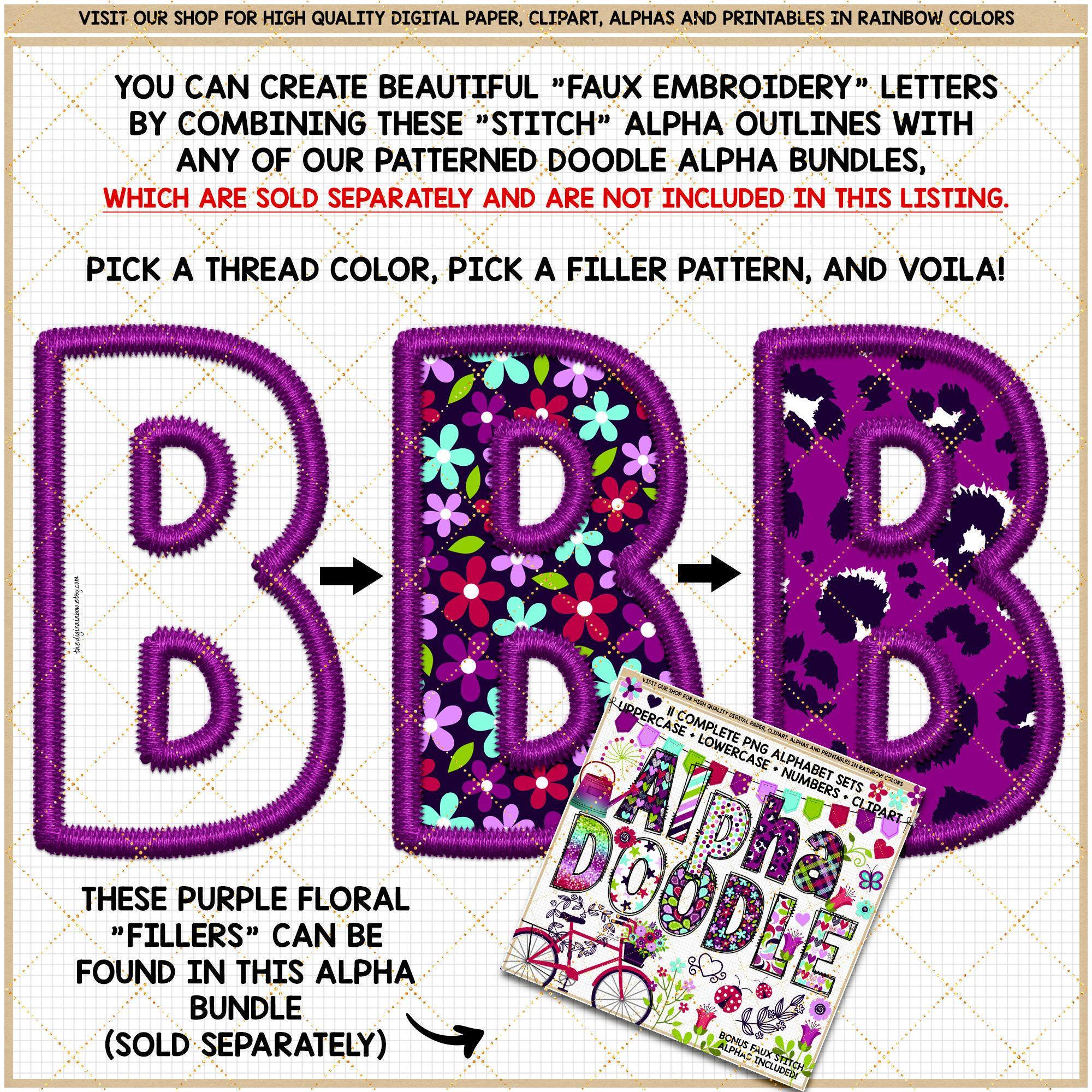 Spring PNG Faux Embroidery Alphabet, Pink and Purple Alpha Bundle ...
