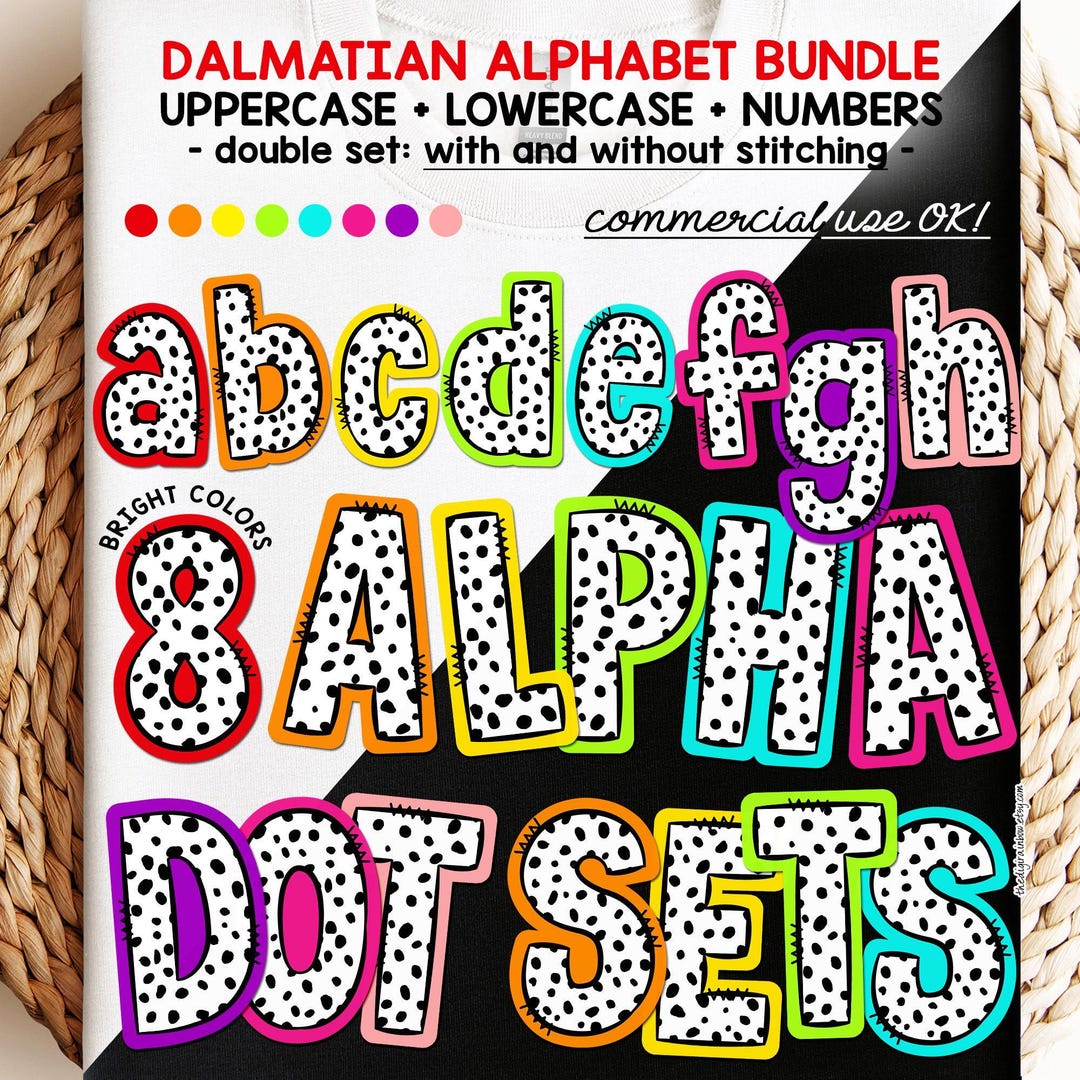 Dalmatian Dot PNG Alphabet Bundle Bright Color Letters Back to School ...