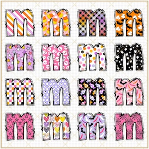 Pink Halloween Doodle Alphabet PNG Font Coquette Bow Pumpkin Clipart ...
