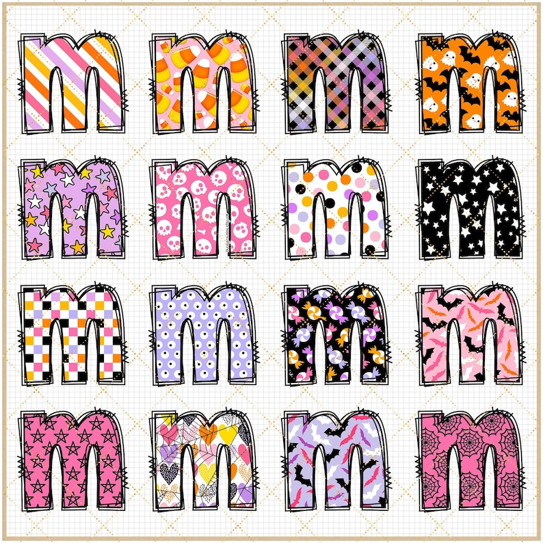 Pink Halloween Doodle Alphabet PNG Font Coquette Bow Pumpkin Clipart ...